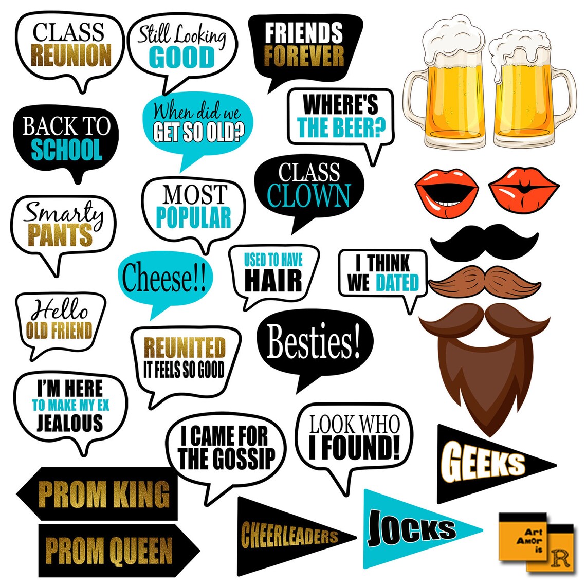 Class Reunion Photo Booth Props, Funny Reunion Party Printables, Selfie ...