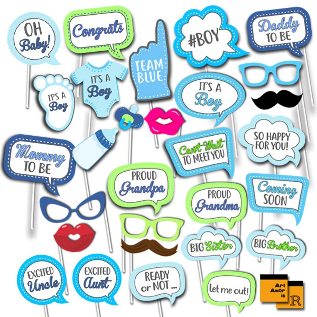 Boy Baby Shower Photo Booth Props, It's a Boy Photo Booth Props, Baby ...