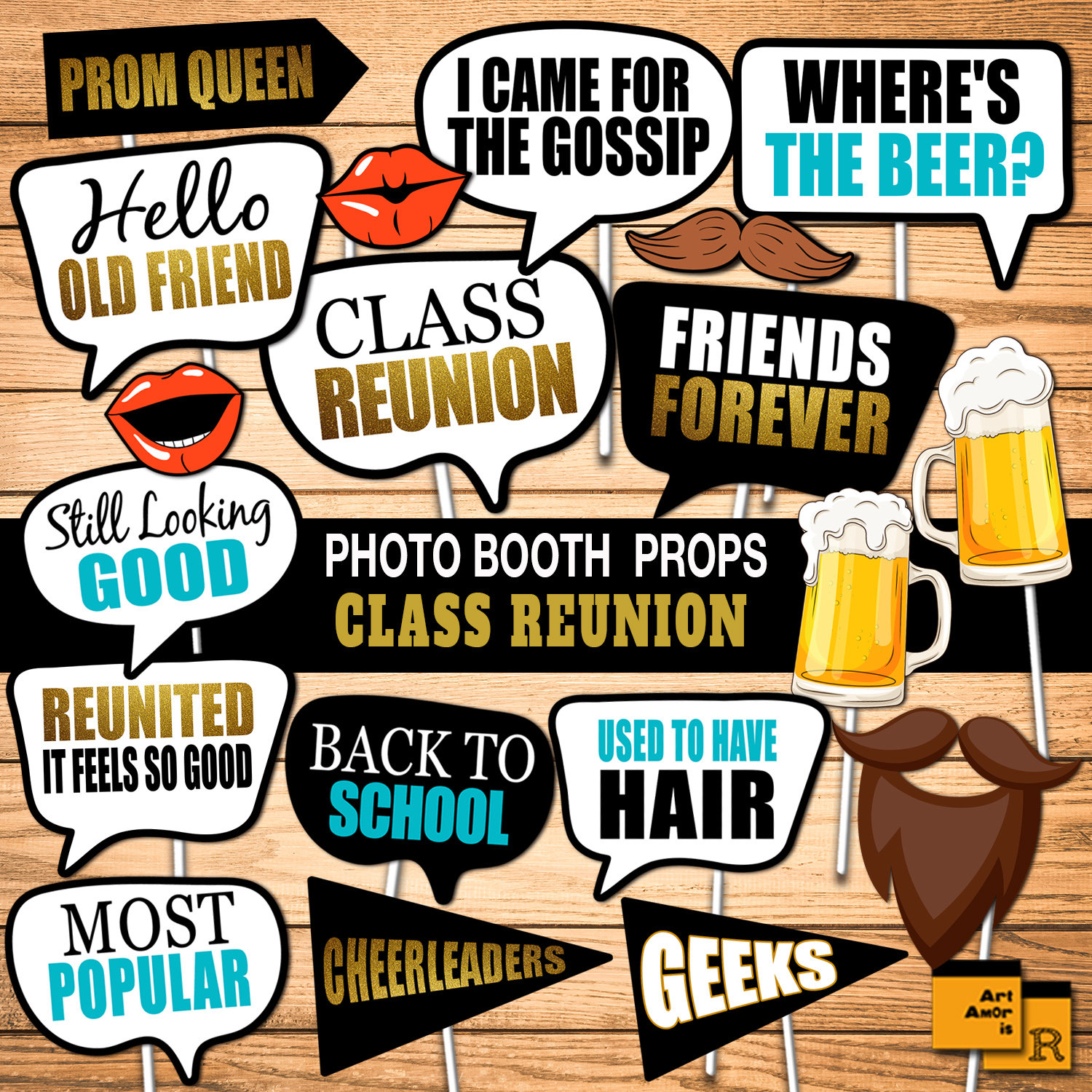 Class Reunion Photo Booth Props, Funny Reunion Party Printables, Selfie ...