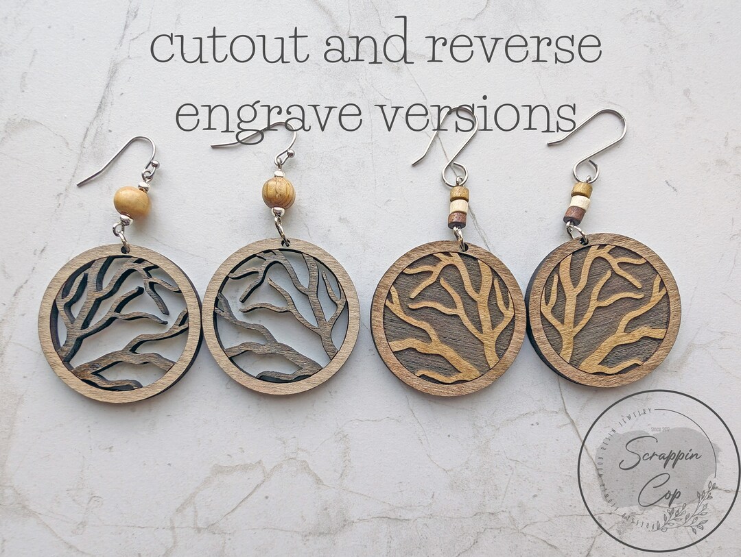 Tree Branch Earrings Laser Cut Digital File - Round Tree Branch ...
