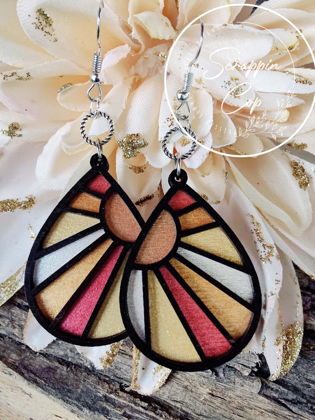 Sunbeam Teardrop Earring Laser Cut File: Stained Glass SVG (digital ...