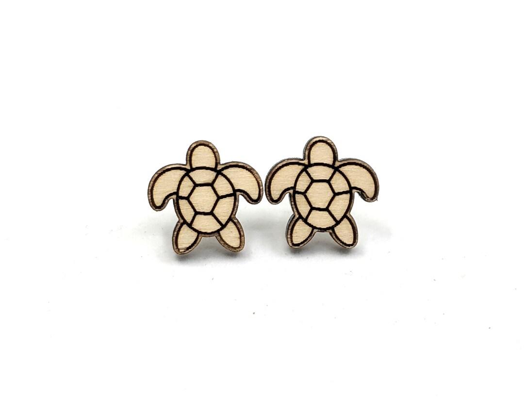 Laser Cut Wood Sea Turtle Earrings: Maple Minimalist Jewelry - Etsy