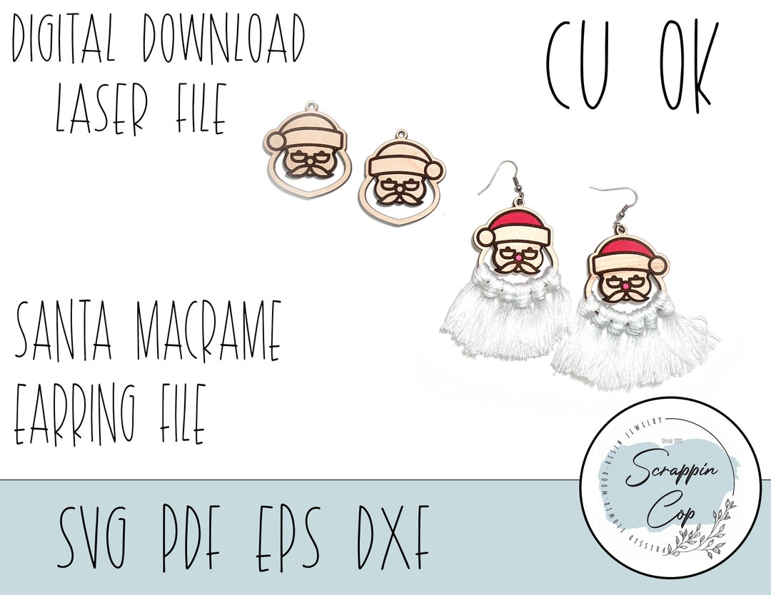 Macrame Santa Earrings SVG - Santa Laser Cut File - Glowforge Cut File ...