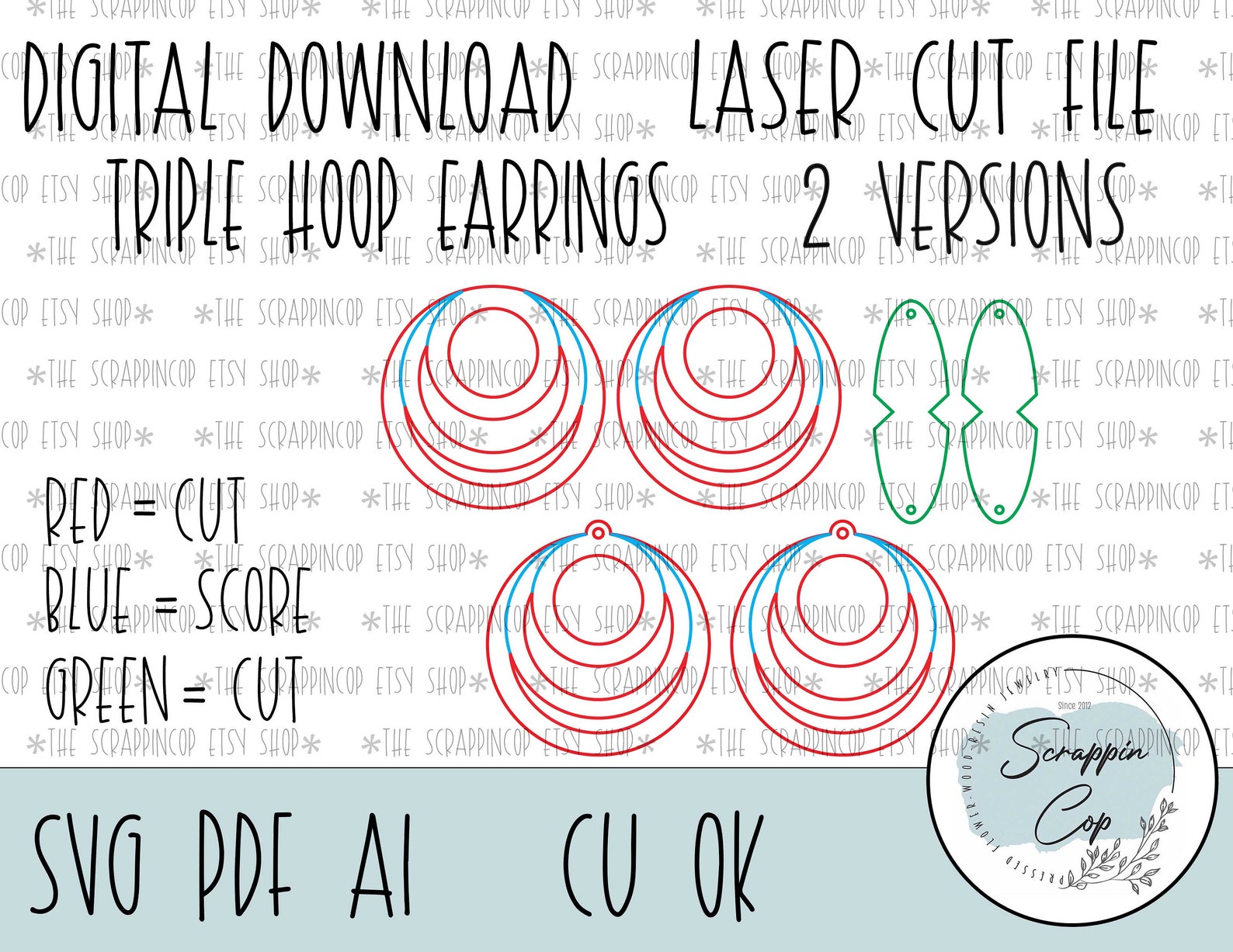 Triple Hoop Earring Laser Cut File: Minimalist SVG (digital Download ...