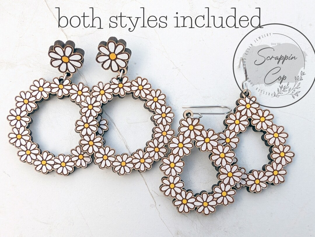 Tiny Daisy Earring Laser Cut Bundle - Daisy Flower Earrings SVG - Wildflower Earring SVG ...