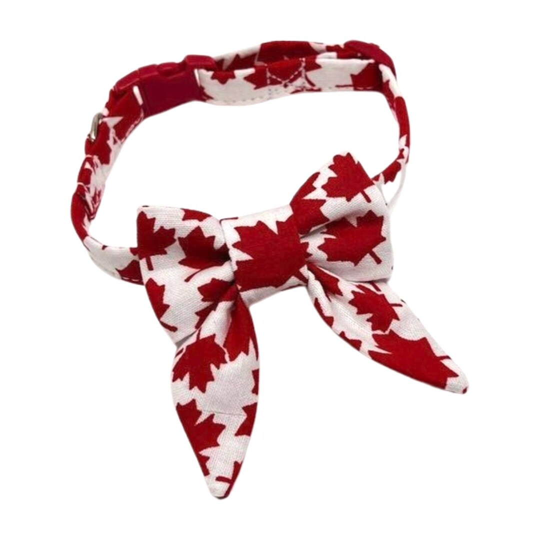 Maple Leaf Bow Tie and Collar for Cats, Safety Breakaway, Buckle, Optional Bell, Sailor Bow ...