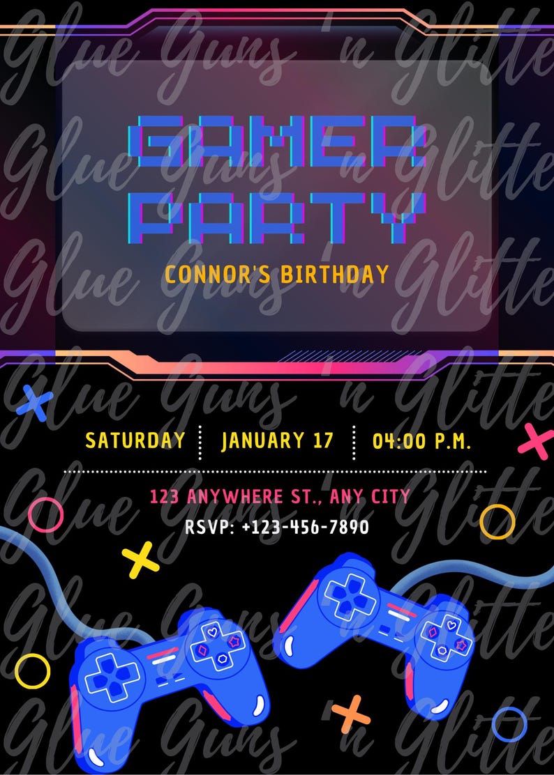 Editable Gamer Birthday Invitation | Canva Template | Video Game Party ...