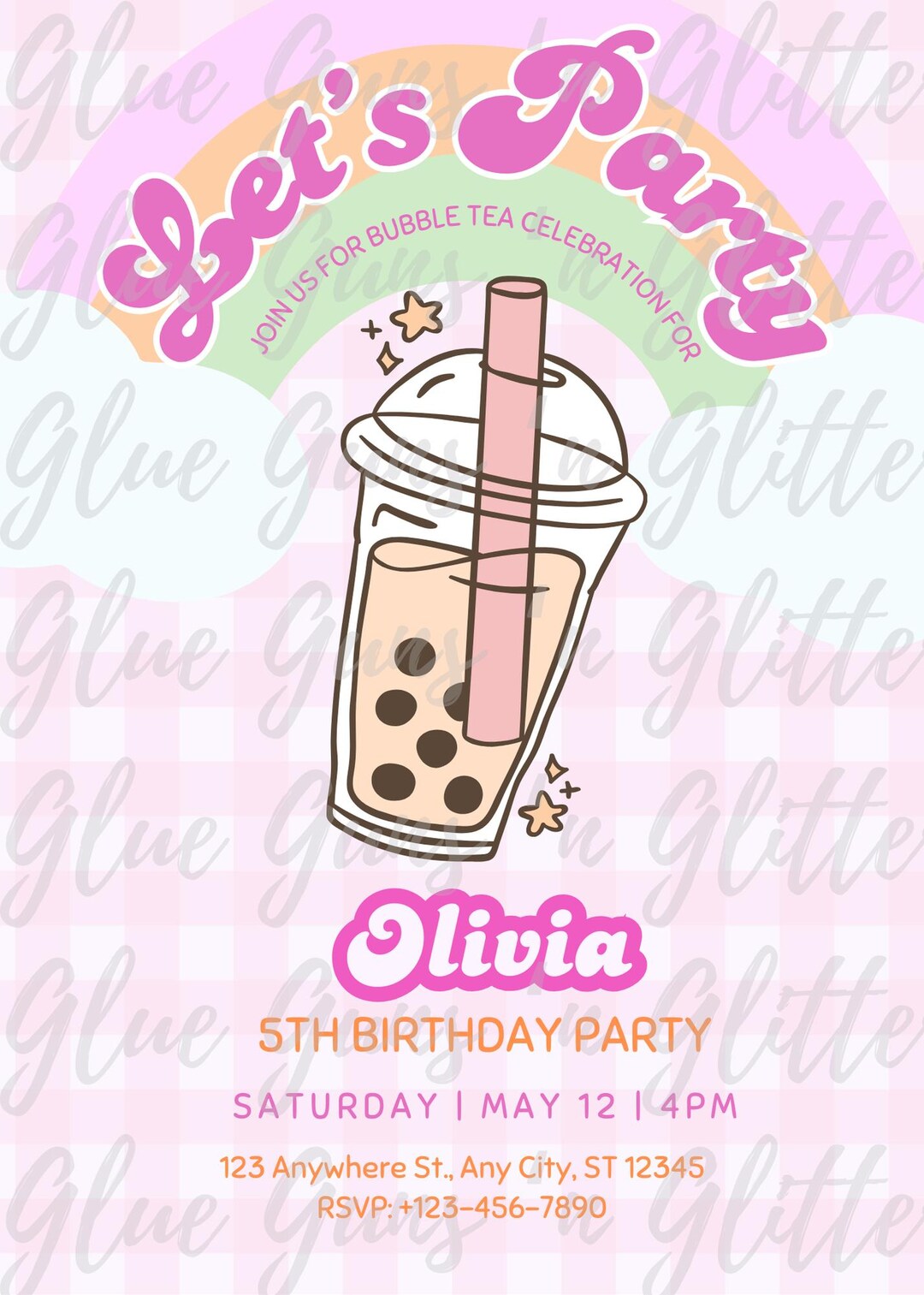 Editable Bubble Tea Birthday Invitation | Canva Template | Cute Boba ...