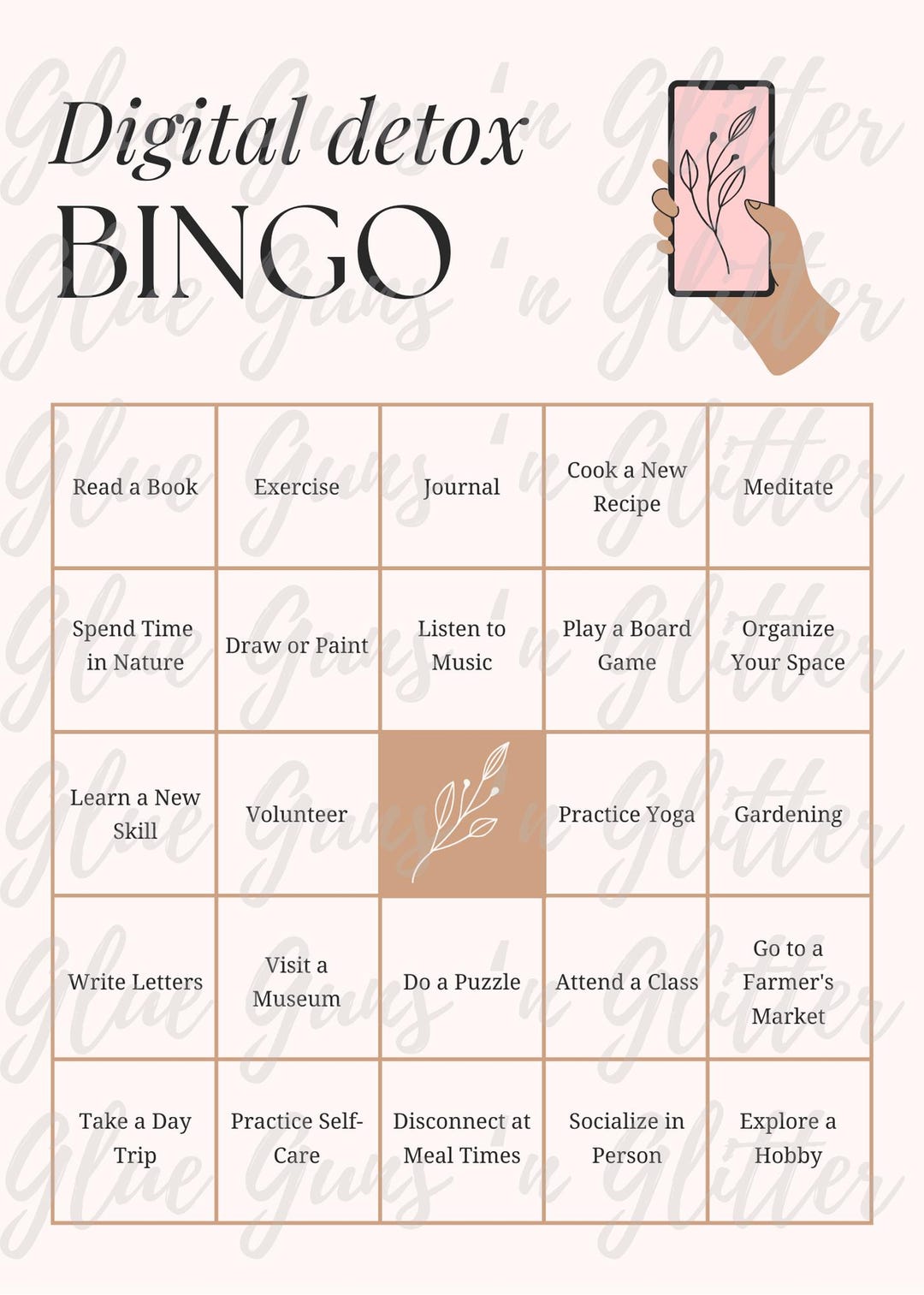 Digital Detox Bingo Card | Canva Editable Template | Mindfulness Goals ...