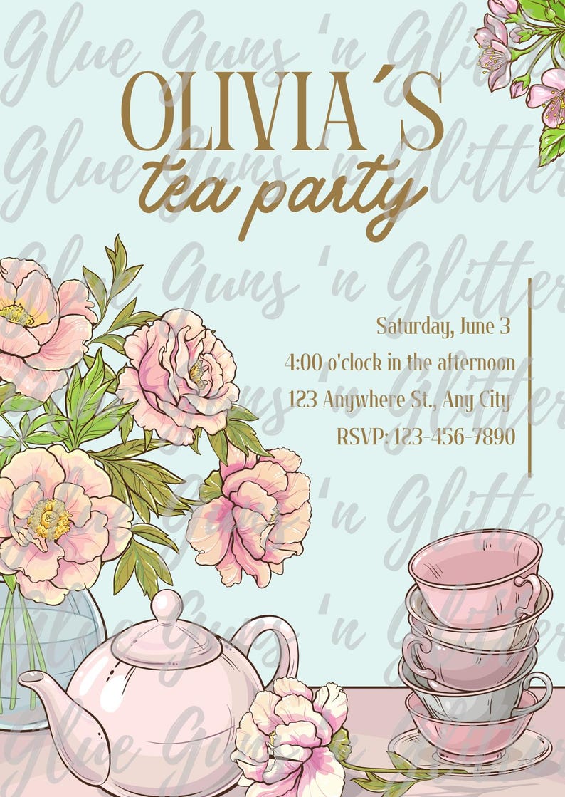 Editable Tea Party Invitation | Canva Template | Elegant Floral ...