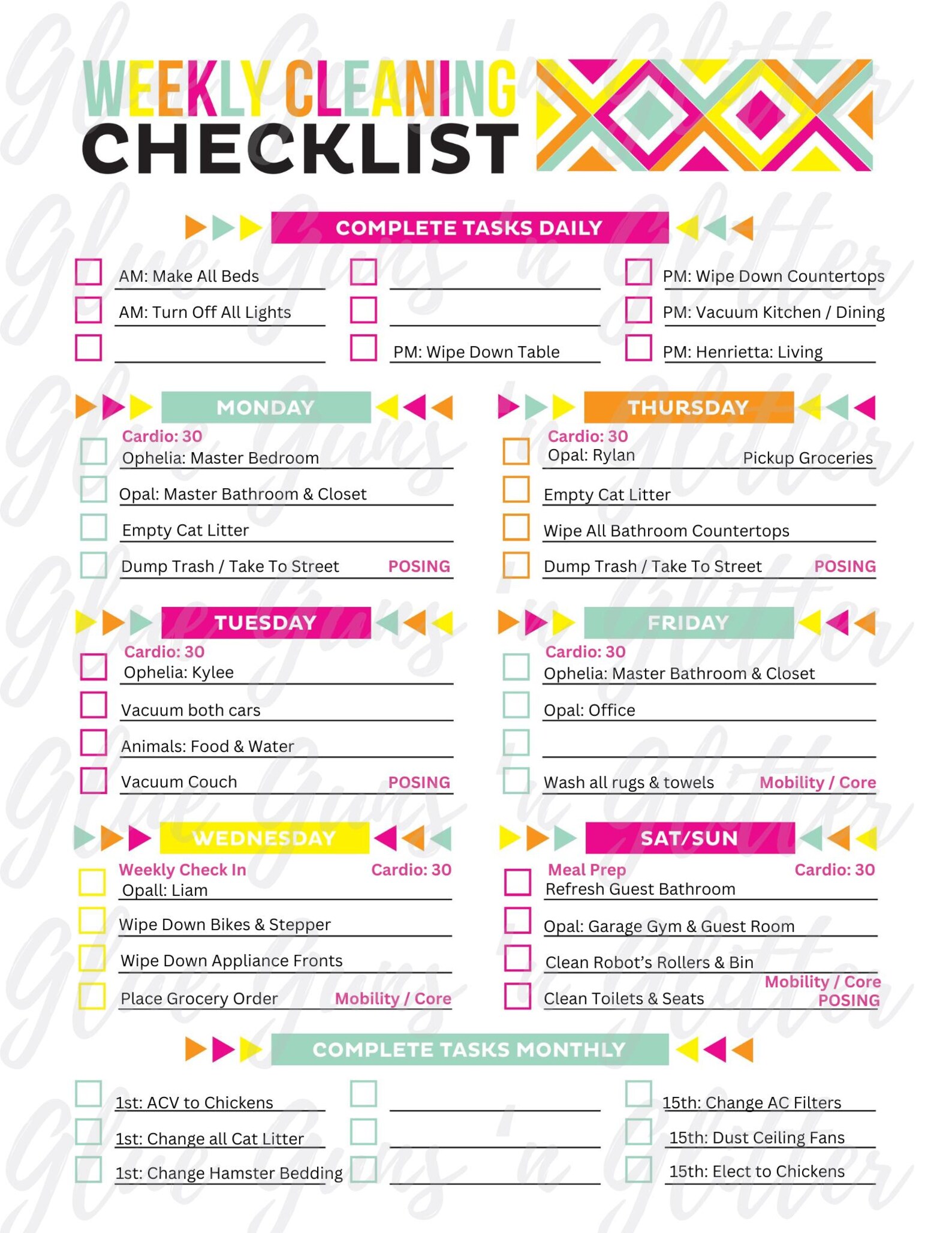 Editable Weekly Cleaning Checklist | Canva Template | Bonus Bedroom ...