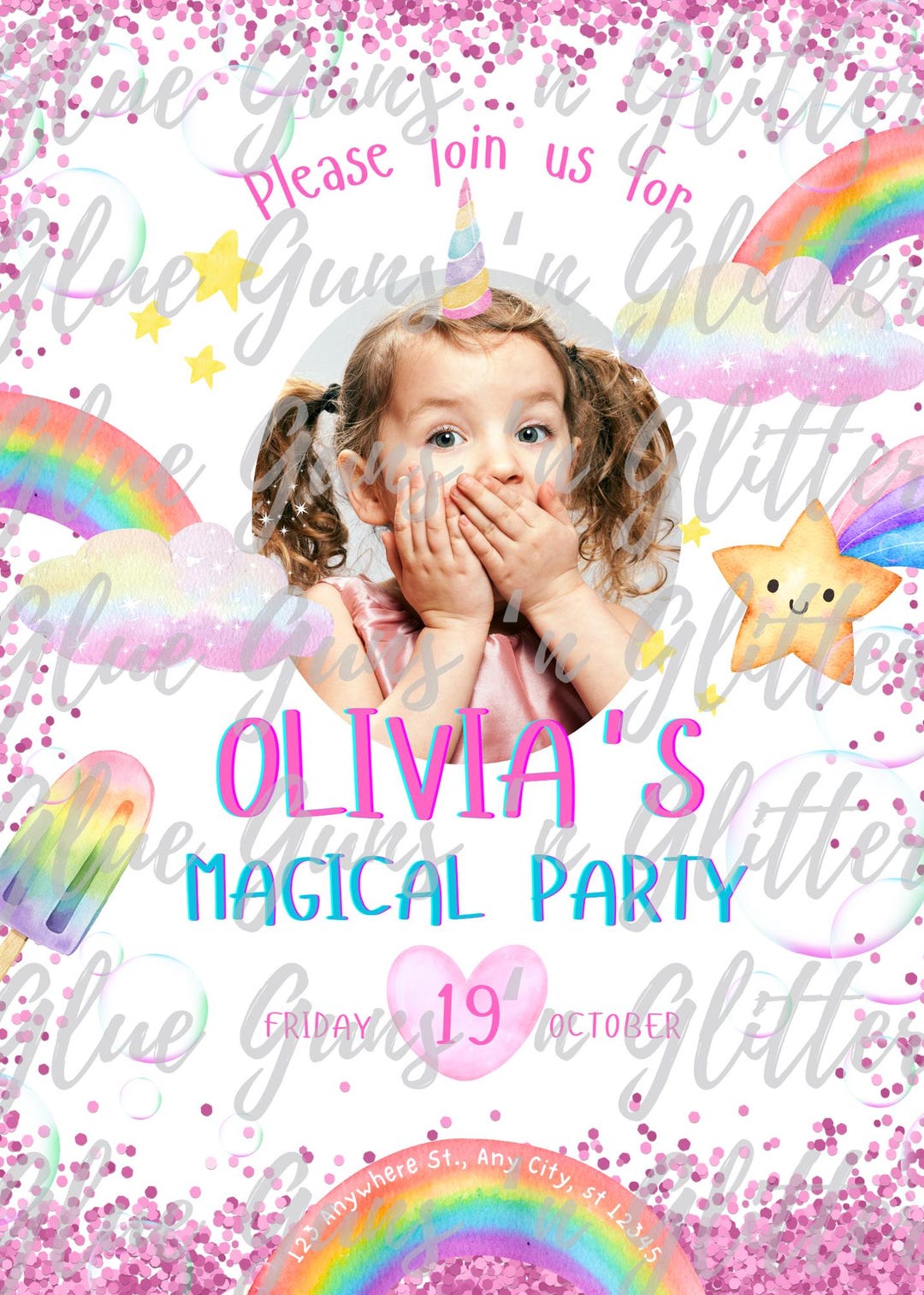 Editable Unicorn-themed Birthday Invitation | Canva Template | Magical ...