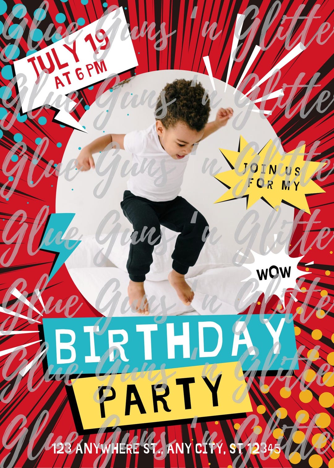 Editable Comic-style Birthday Invitation Canva Template Superhero Party ...