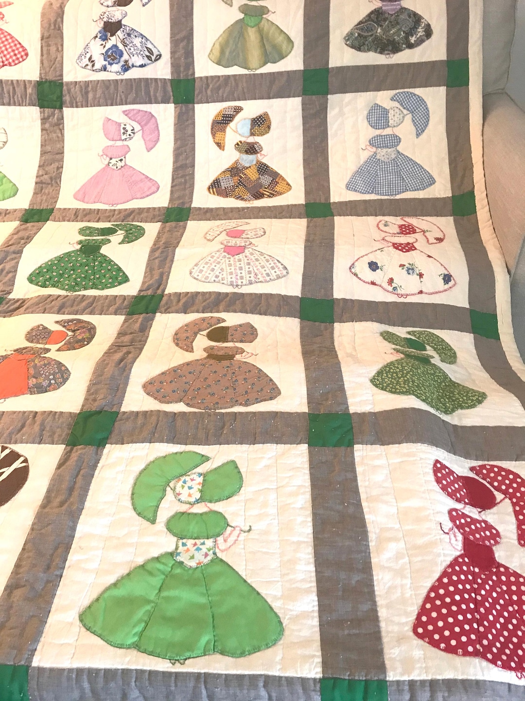 Sun Bonnet Sue Vintage Quilt Parasol Ladies Hand Quilted Appliqued ...