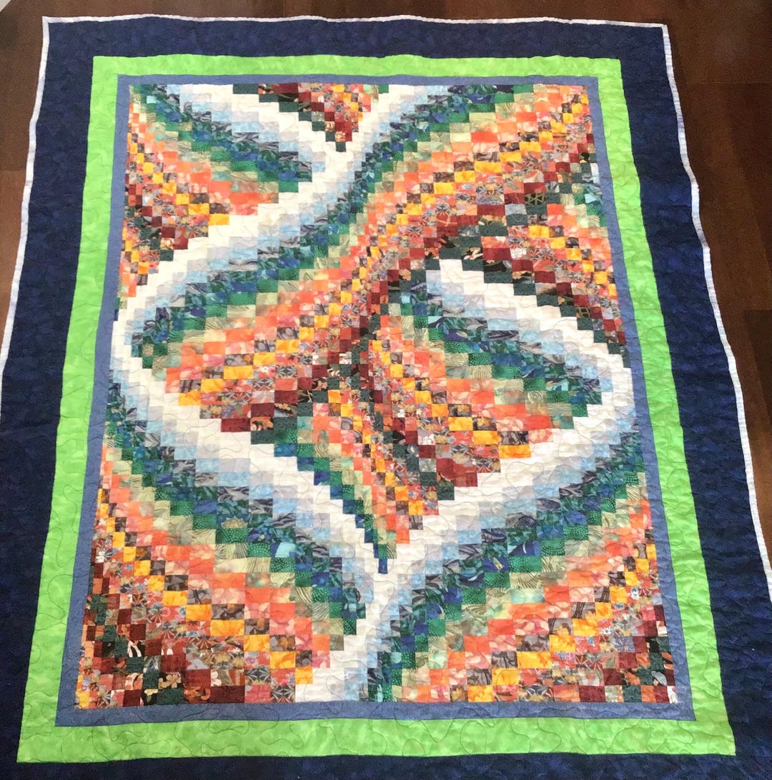 Vintage Bargello Quilt – Bold Ribbon Swirl Pattern – Cotton Lap Blanket ...