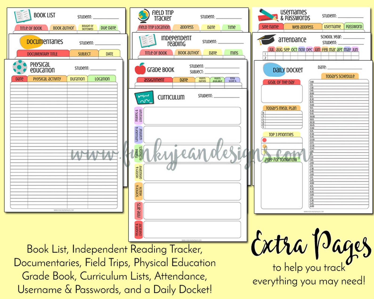 Rainbow Themed Homeschool Planner (letter Size - Will Fit Large Happy ...