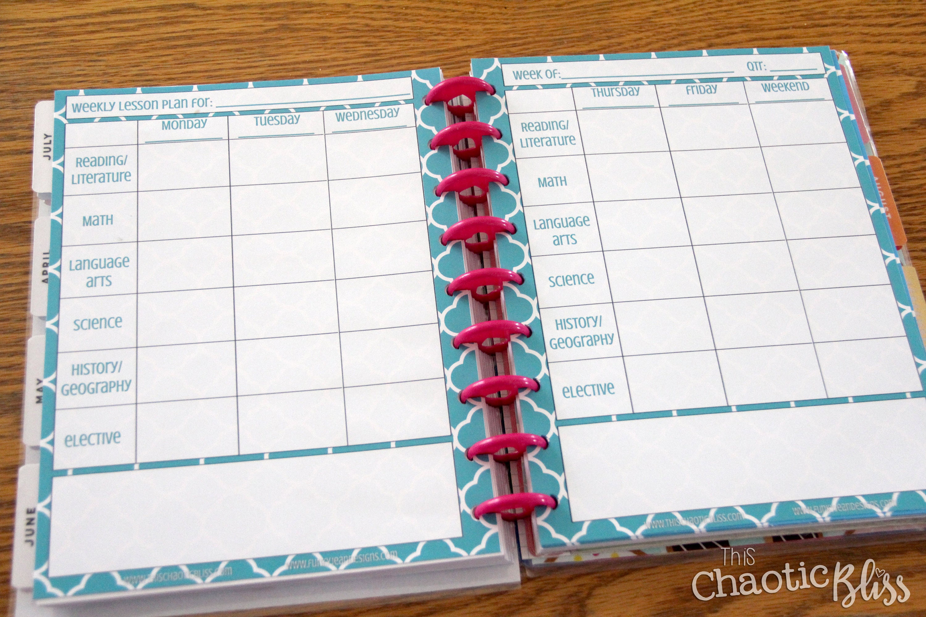 UNDATED Homeschool Planner Printable in Classic or Large HAPPY PLANNER ...