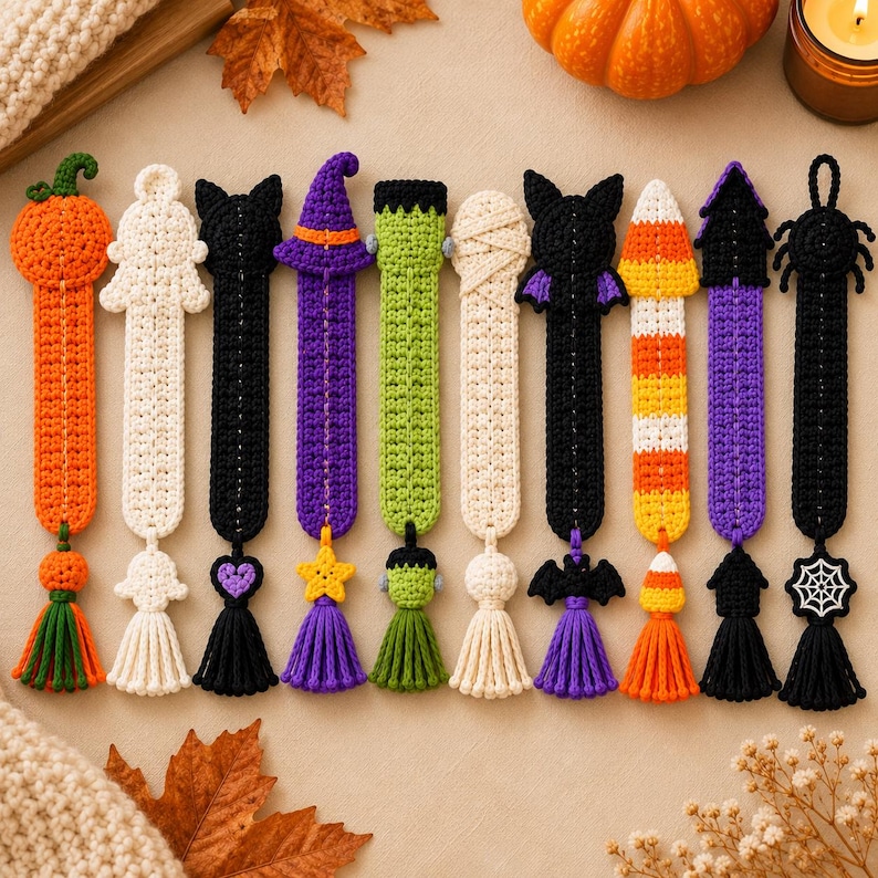 Crochet Halloween Bookmark Patterns PDF, 10 Spooky Bookmarks Crochet ...
