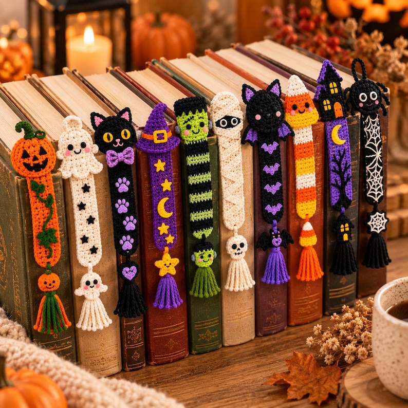 Crochet Halloween Bookmark Patterns PDF, 10 Spooky Bookmarks Crochet ...