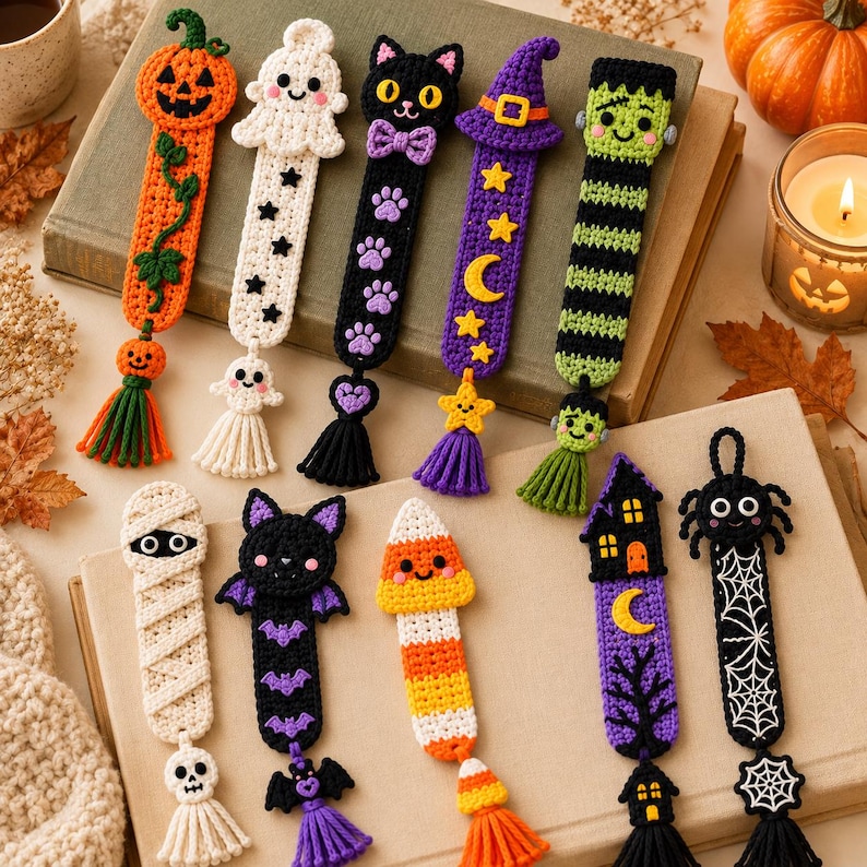 Crochet Halloween Bookmark Patterns PDF, 10 Spooky Bookmarks Crochet ...