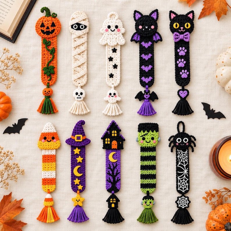 Crochet Halloween Bookmark Patterns PDF, 10 Spooky Bookmarks Crochet ...