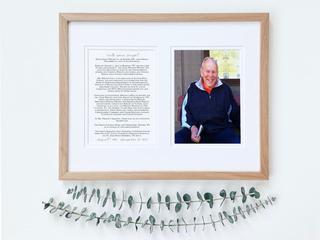 Memorial Frame, Obituary Frame, Mom Memorial, Dad Remembrance Gift ...