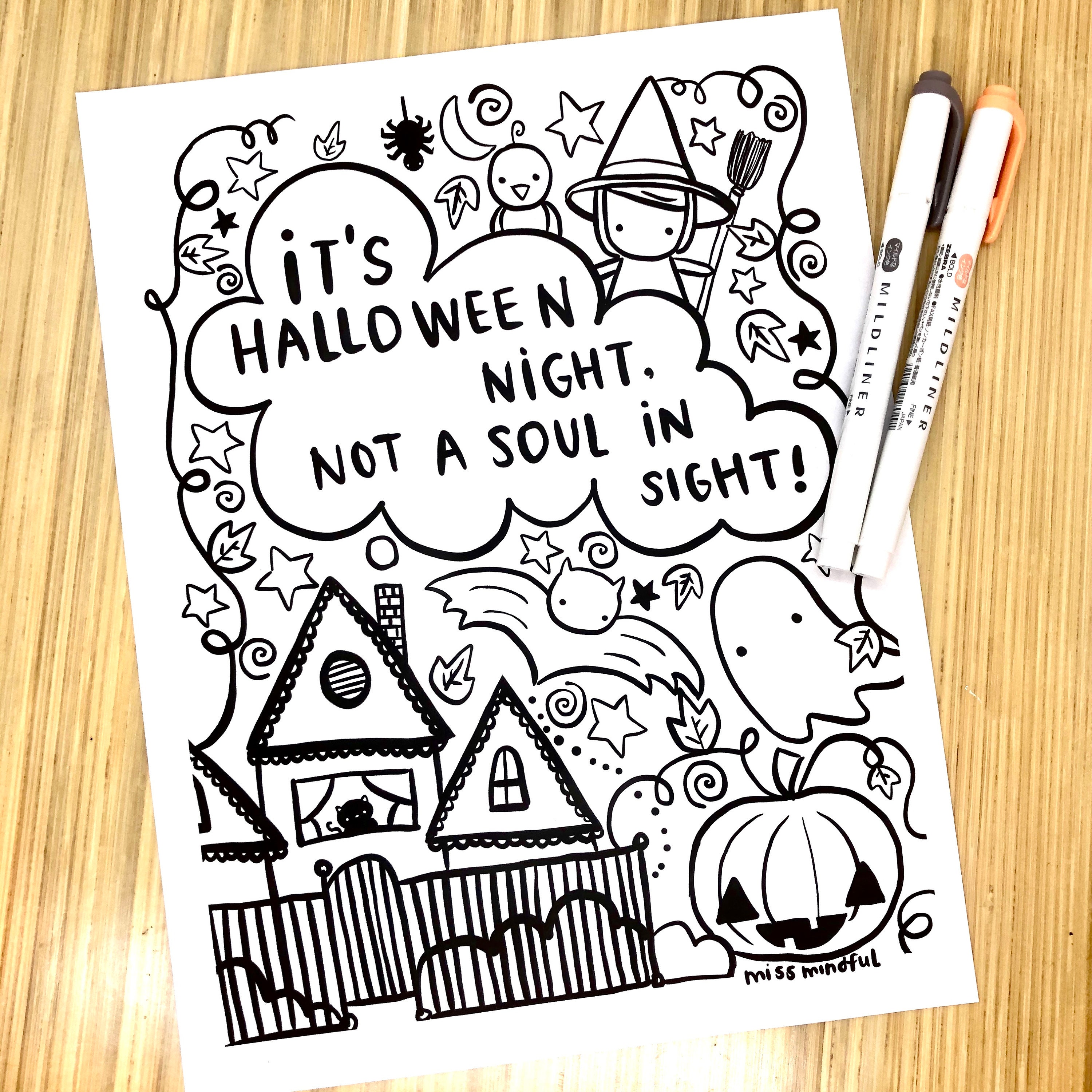 Miss Mindful Halloween Coloring Sheet - Download - Etsy