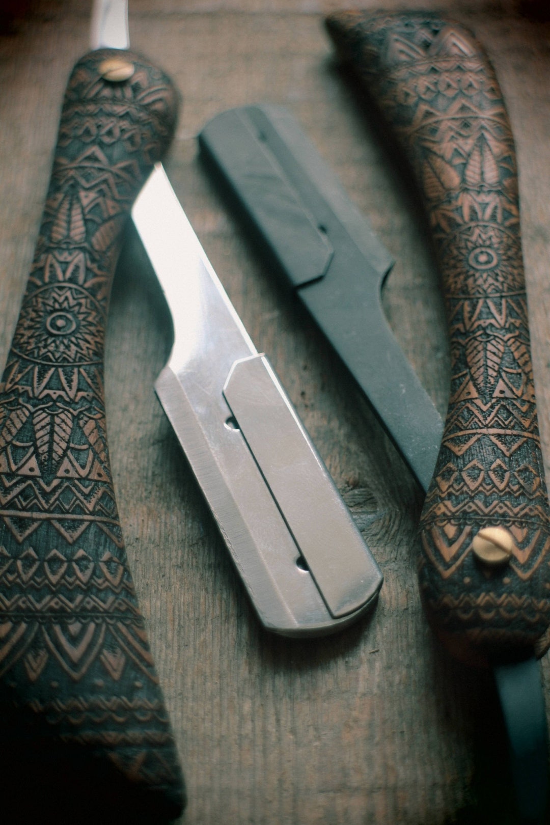 Engraved Wooden Cut Throat Straight Razor (+ Pouch & Blades) - Etsy