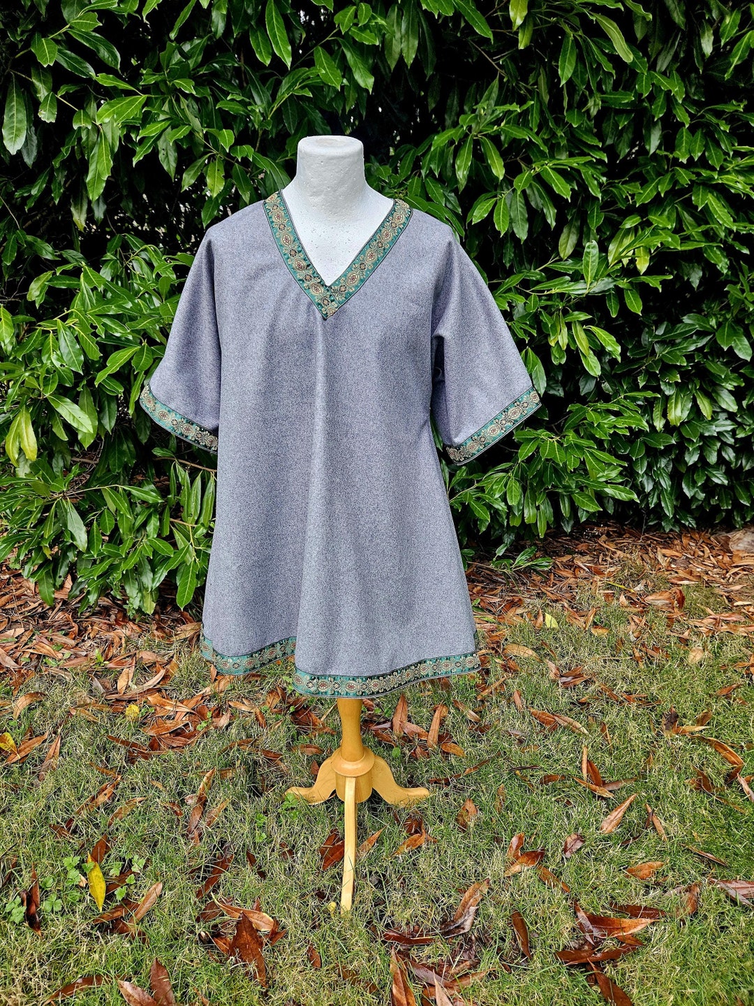 XL Viking Over Tunic in Gray Wool With Hunter Green Trim - Etsy