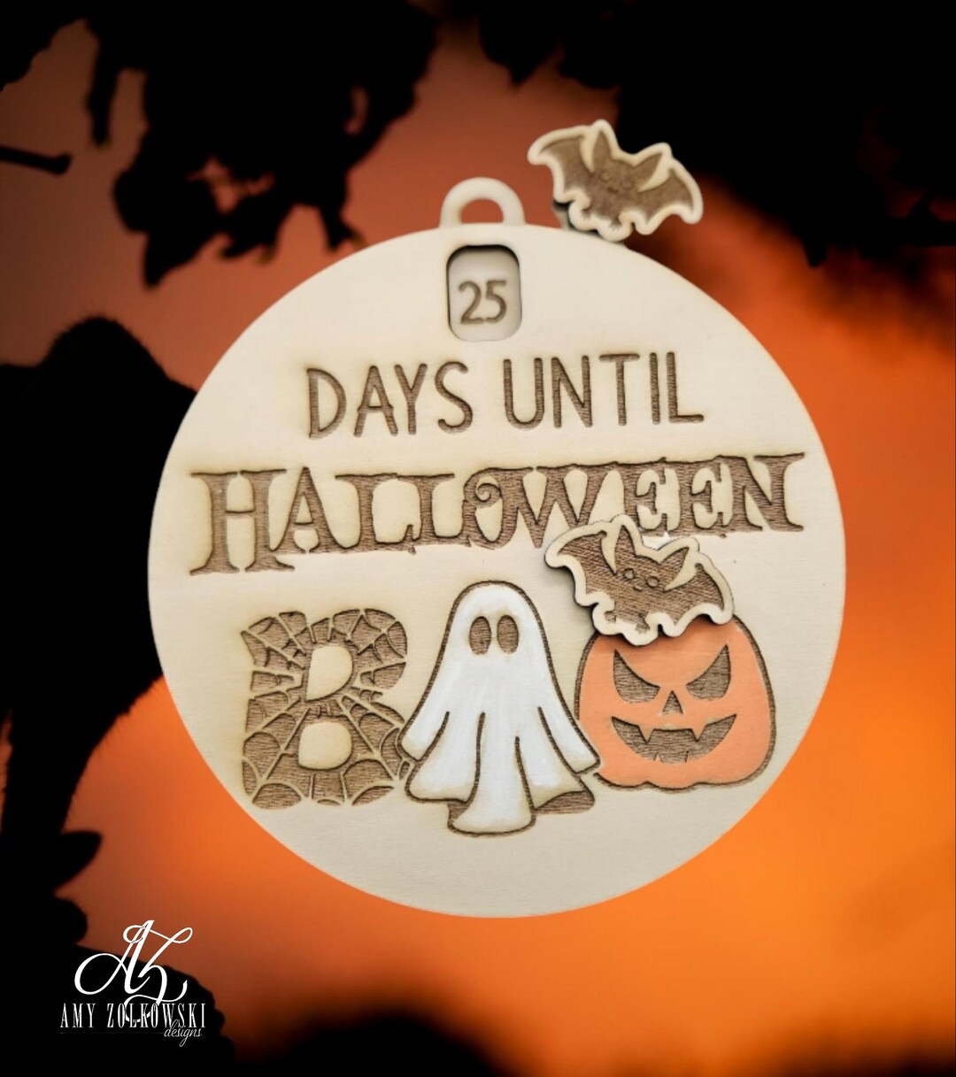 Wood Oval Shaped, Halloween Ornament, Days Till Halloween Retro, White ...