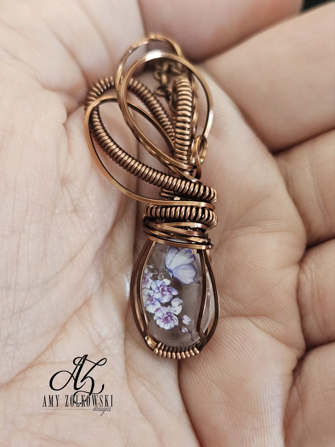 Copper Wire Wrapped Pendant , Resin Wire Wrapped Jewelry, Wire Jewelry ...