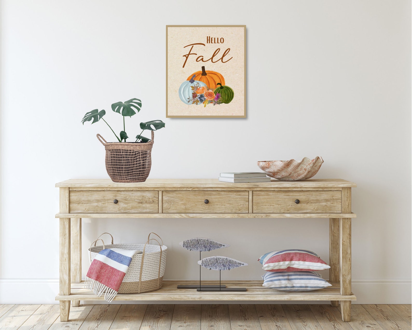 Printable Hello Fall With Pumpkins Wall Art Décor for Autumn With ...
