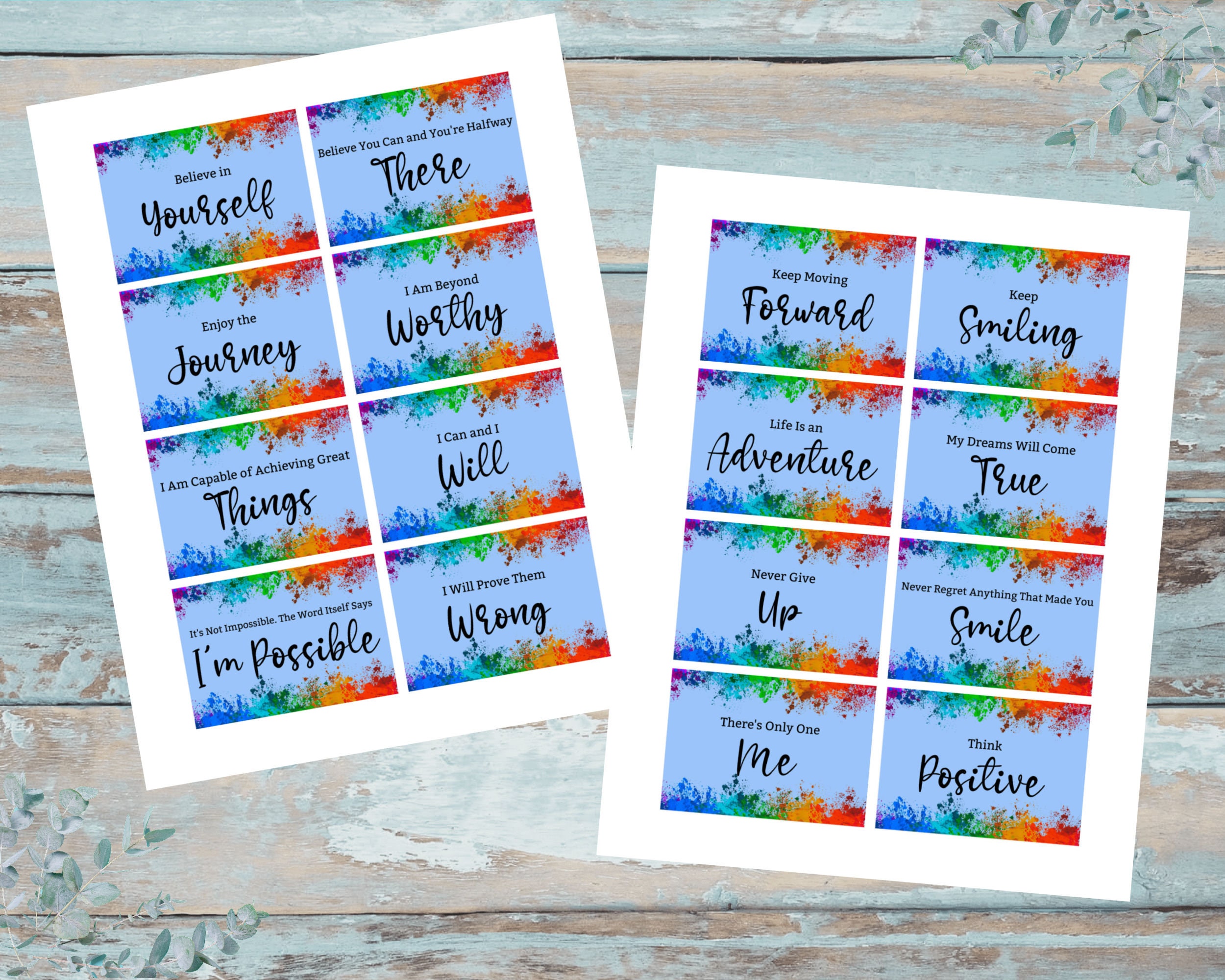 Blue Paint Splash Printable Affirmation Cards, Lunch Box Notes, Mini ...