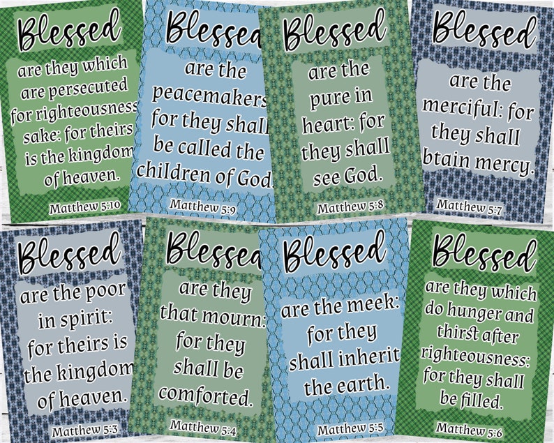 Beatitude Bible Verse Printable Cards for Men Boys, Sermon on the Mount ...