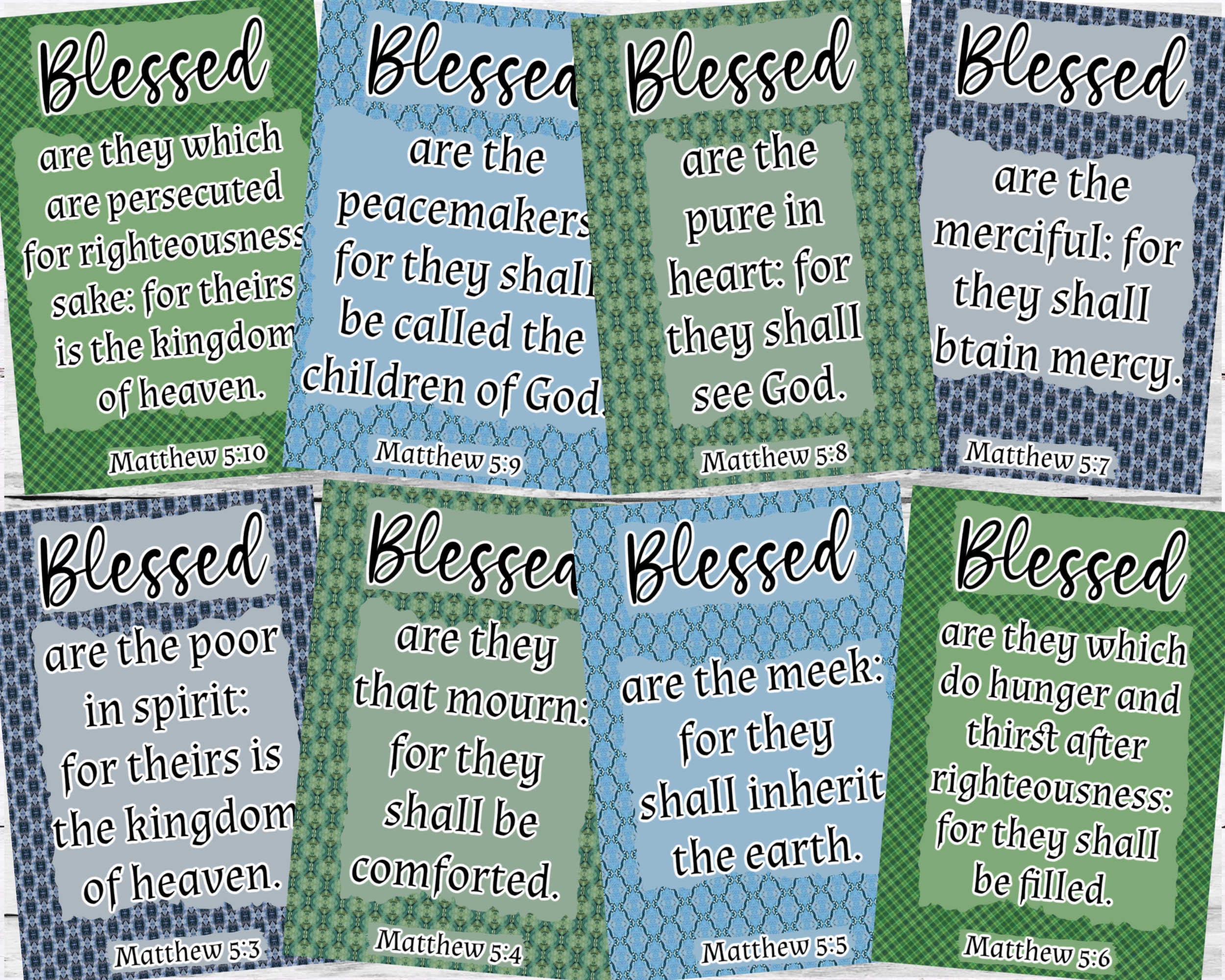 Beatitude Bible Verse Printable Cards for Men Boys, Sermon on the Mount ...