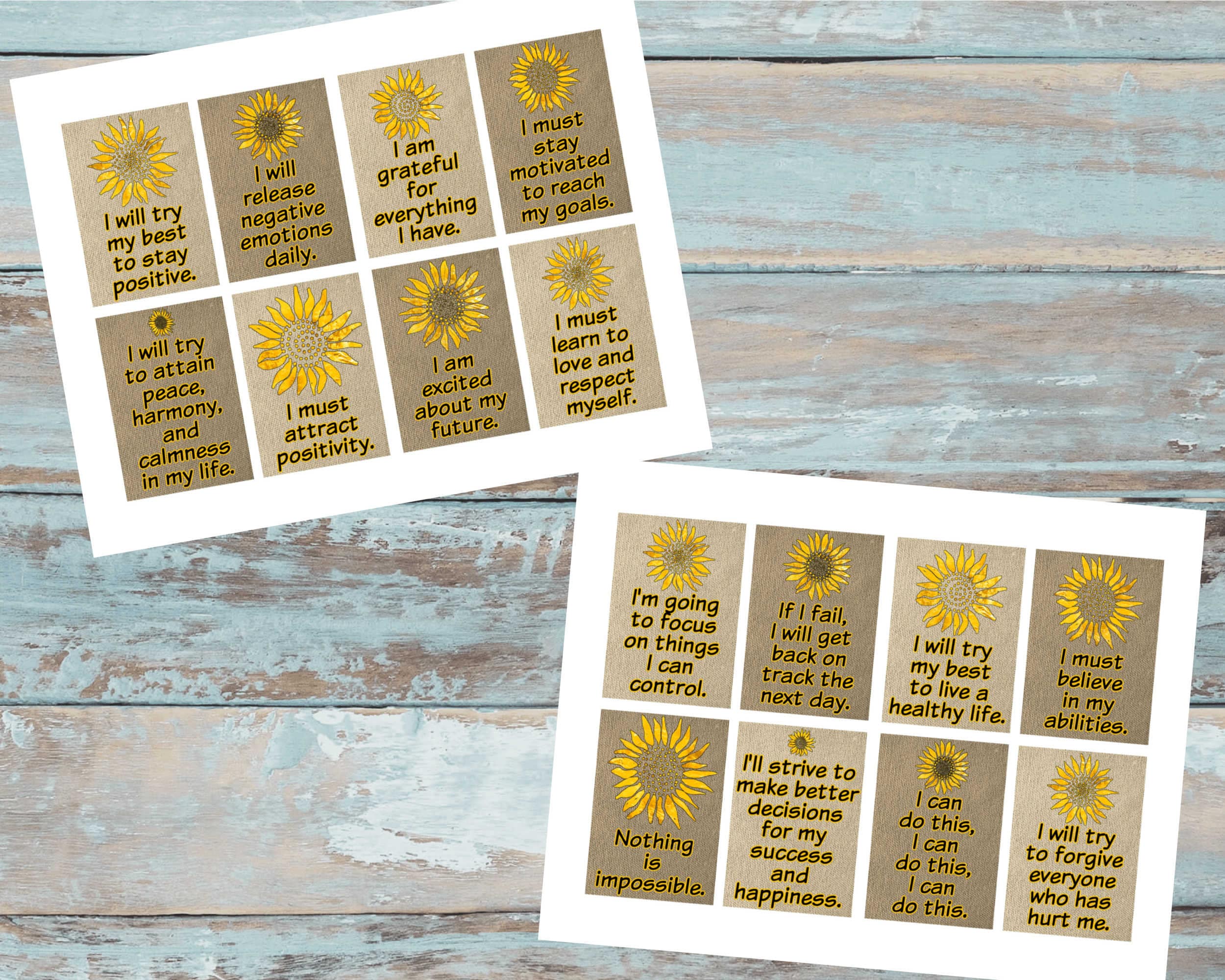 Printable Sunflower Affirmation Cards, Burlap Affirmation Cards, Lunch ...