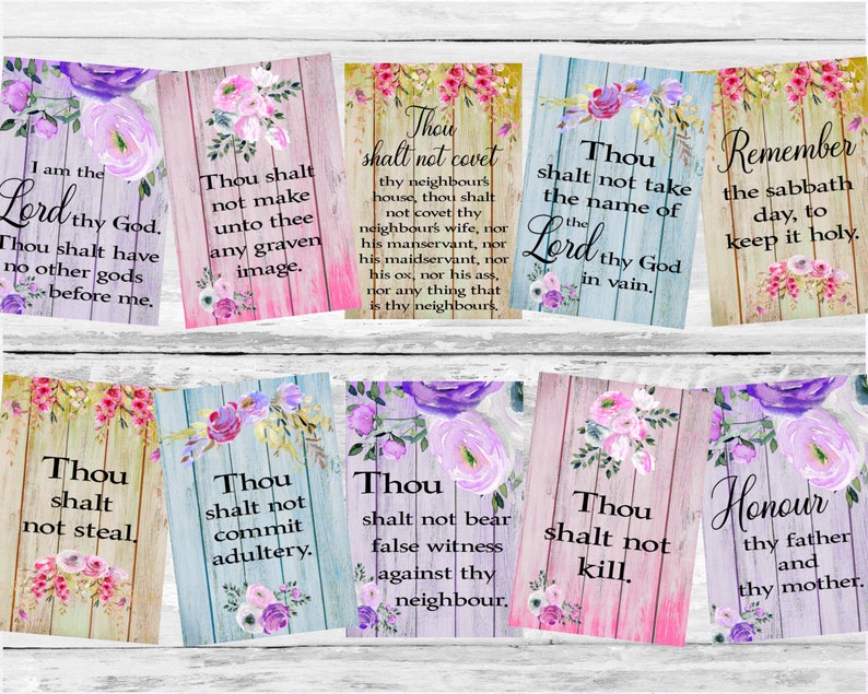 Printable Cards With Bible Verses of Ten Commandments Includes Bonus ...