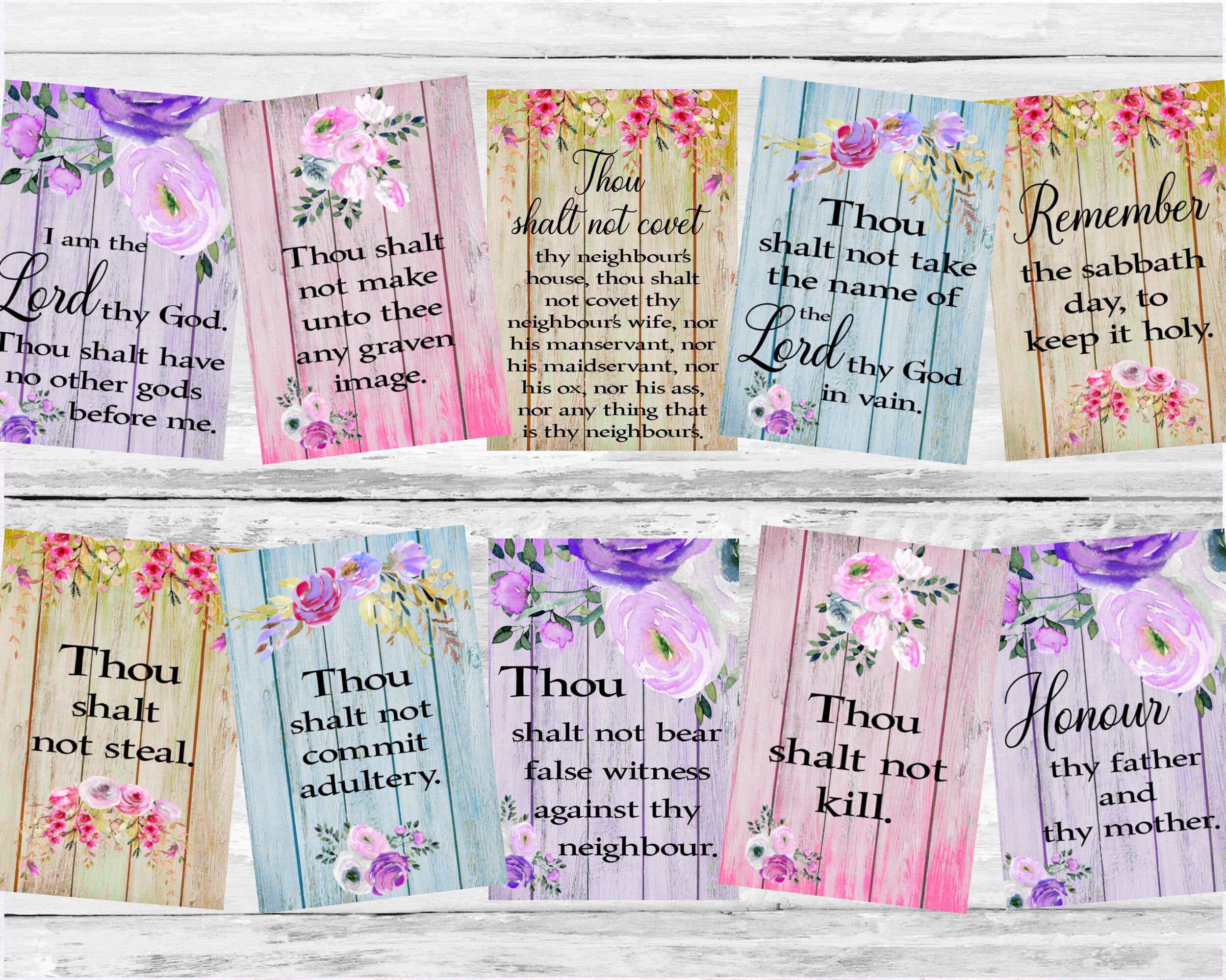 Printable Cards With Bible Verses of Ten Commandments Includes Bonus ...