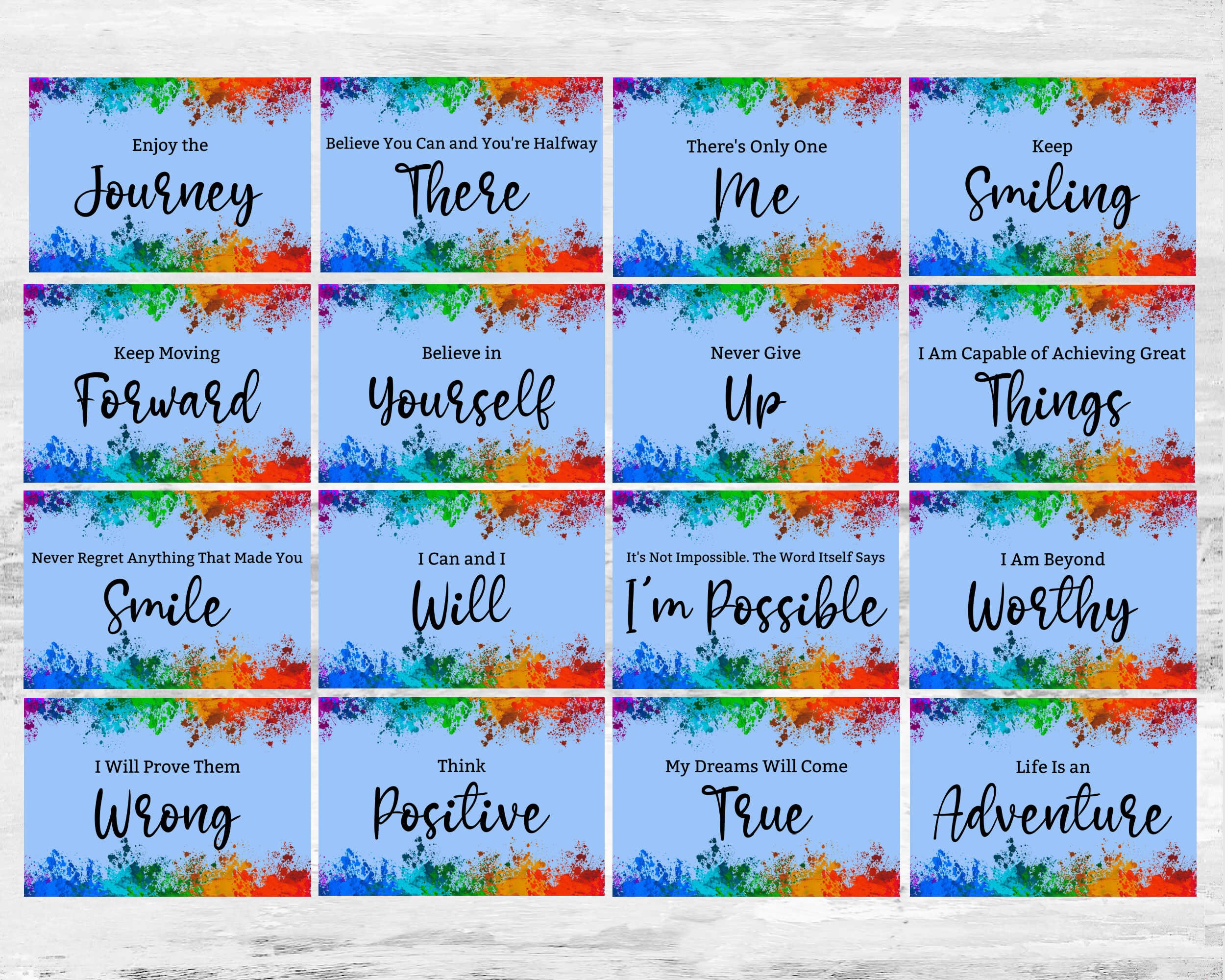 Blue Paint Splash Printable Affirmation Cards, Lunch Box Notes, Mini ...