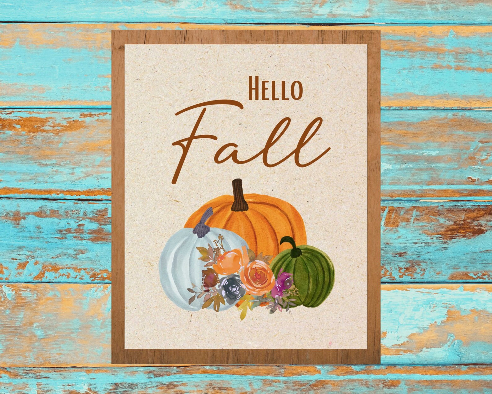 Printable Hello Fall With Pumpkins Wall Art Décor for Autumn With ...