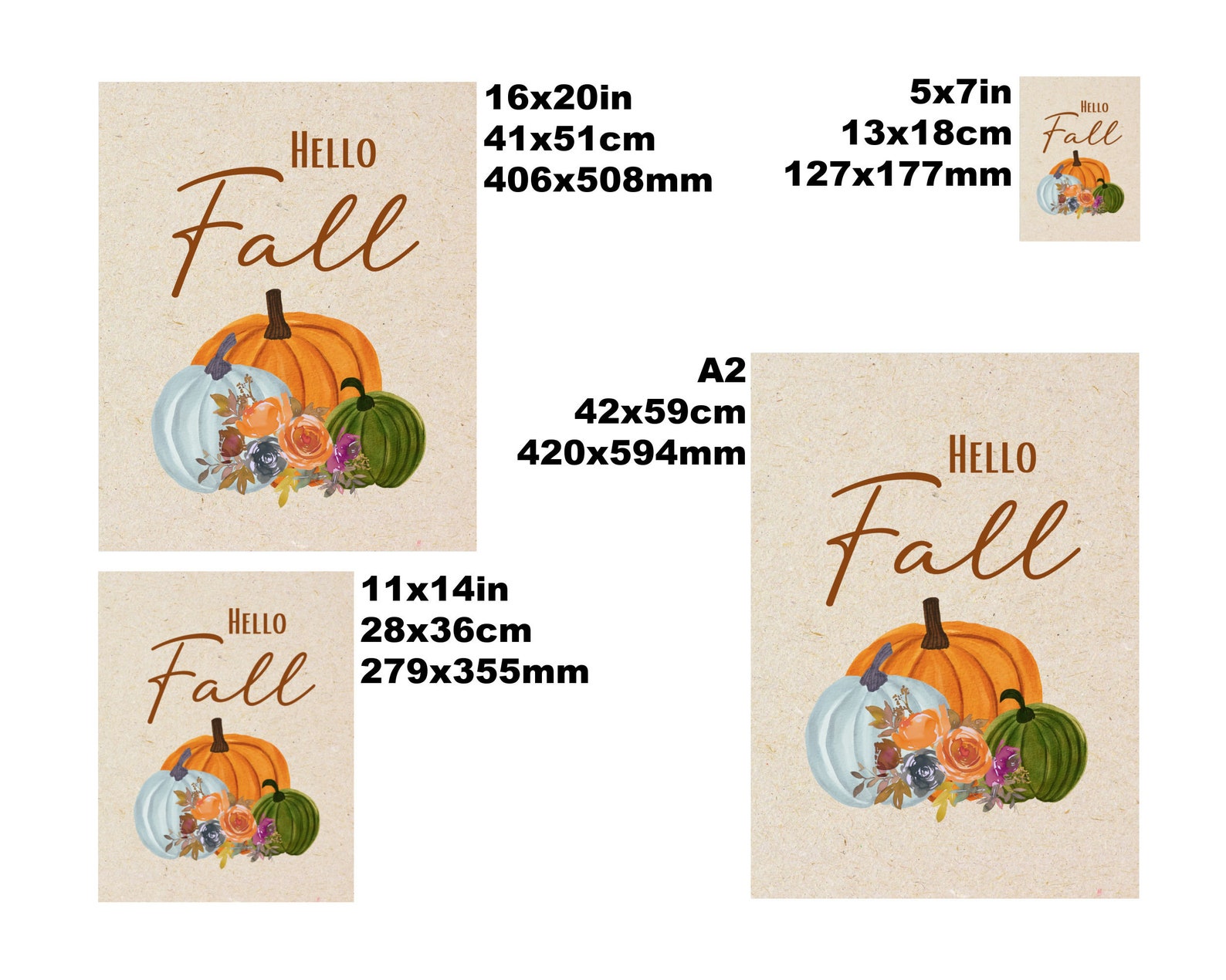 Printable Hello Fall With Pumpkins Wall Art Décor for Autumn With ...