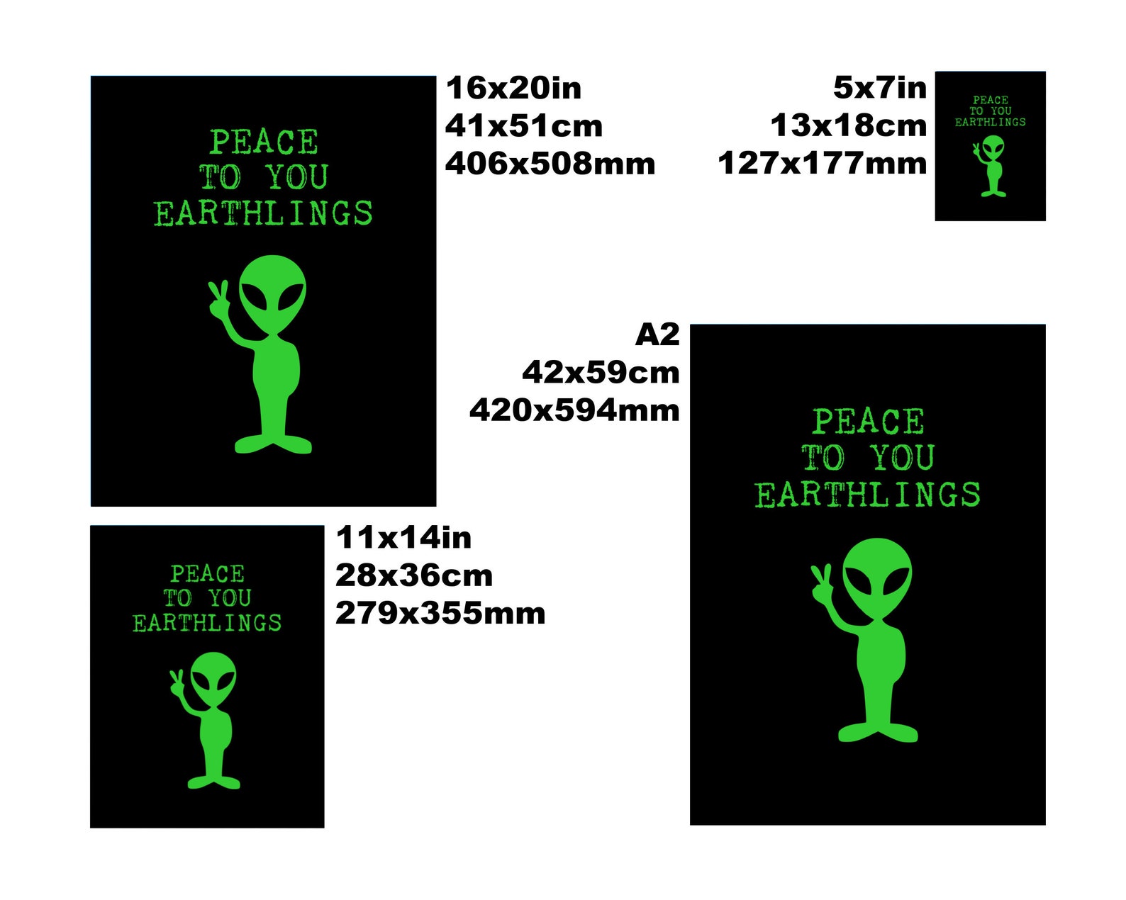 Alien Peace Sign Poster, Peace to You Earthlings, Printable Wall Art ...