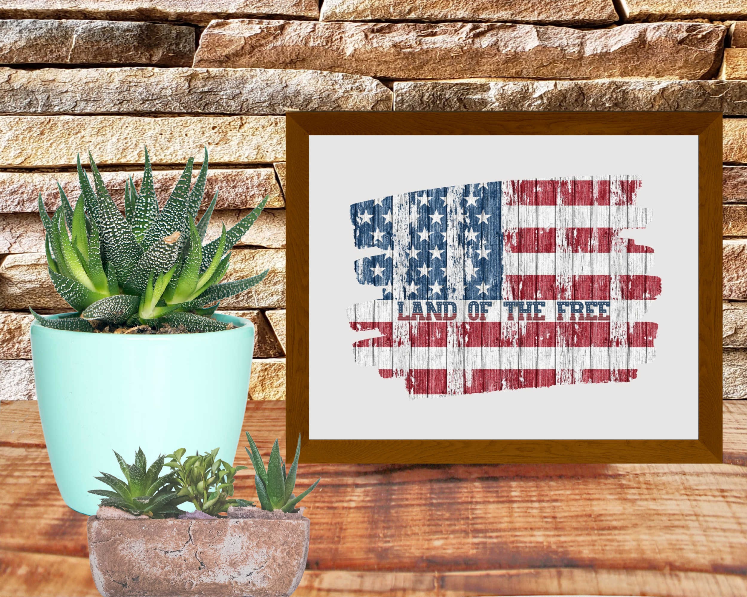 Land of the Free, Printable Wall Art, Stars and Stripes, Weathered ...