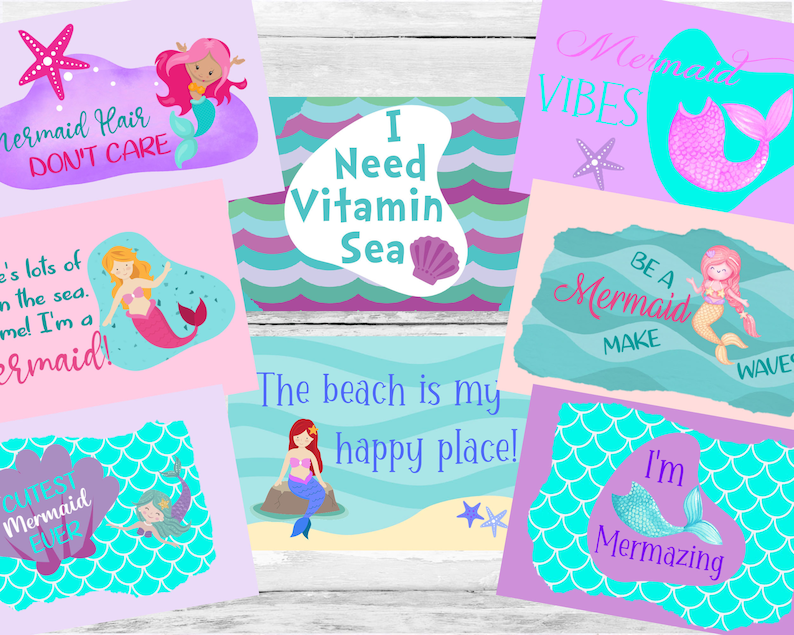 Printable Mermaid Cards With Quotes and Sayings for Lunch Box - Etsy