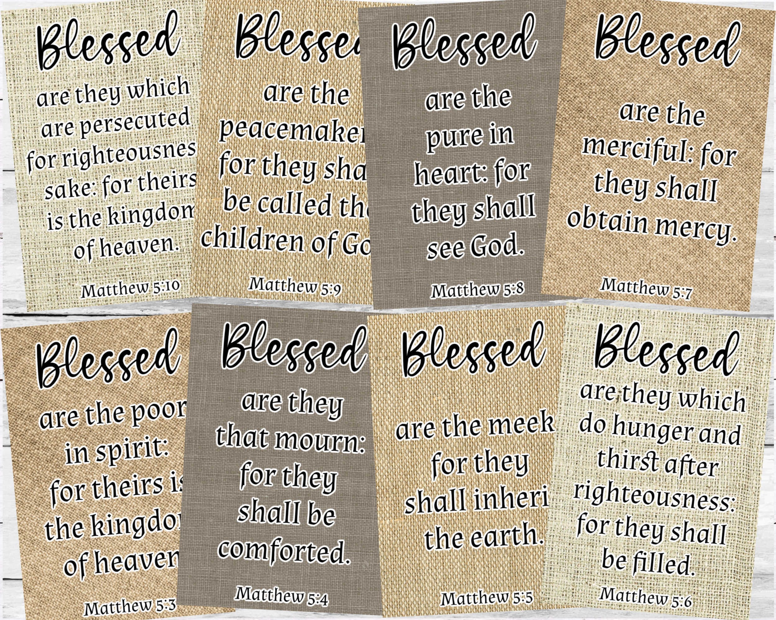 Printable Cards Beatitude Bible Verses Burlap Looks Sermon on the Mount ...