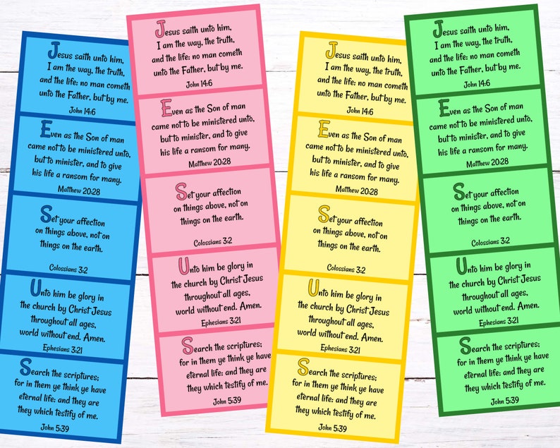 Printable Jesus Bible Verses Faith Scripture Bookmarks in Primary ...