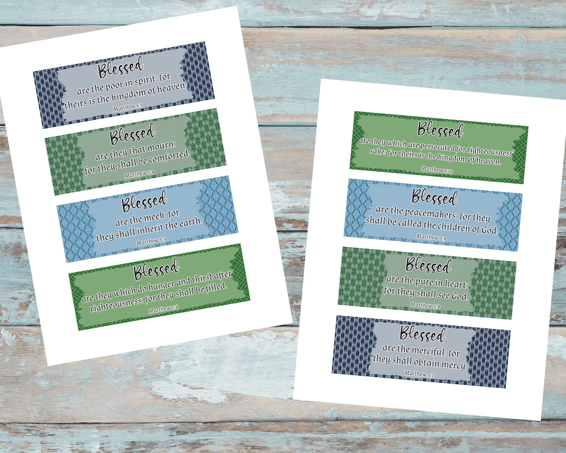 Beatitude Bible Verse Printable Bookmarks for Men Boys, Sermon on the ...