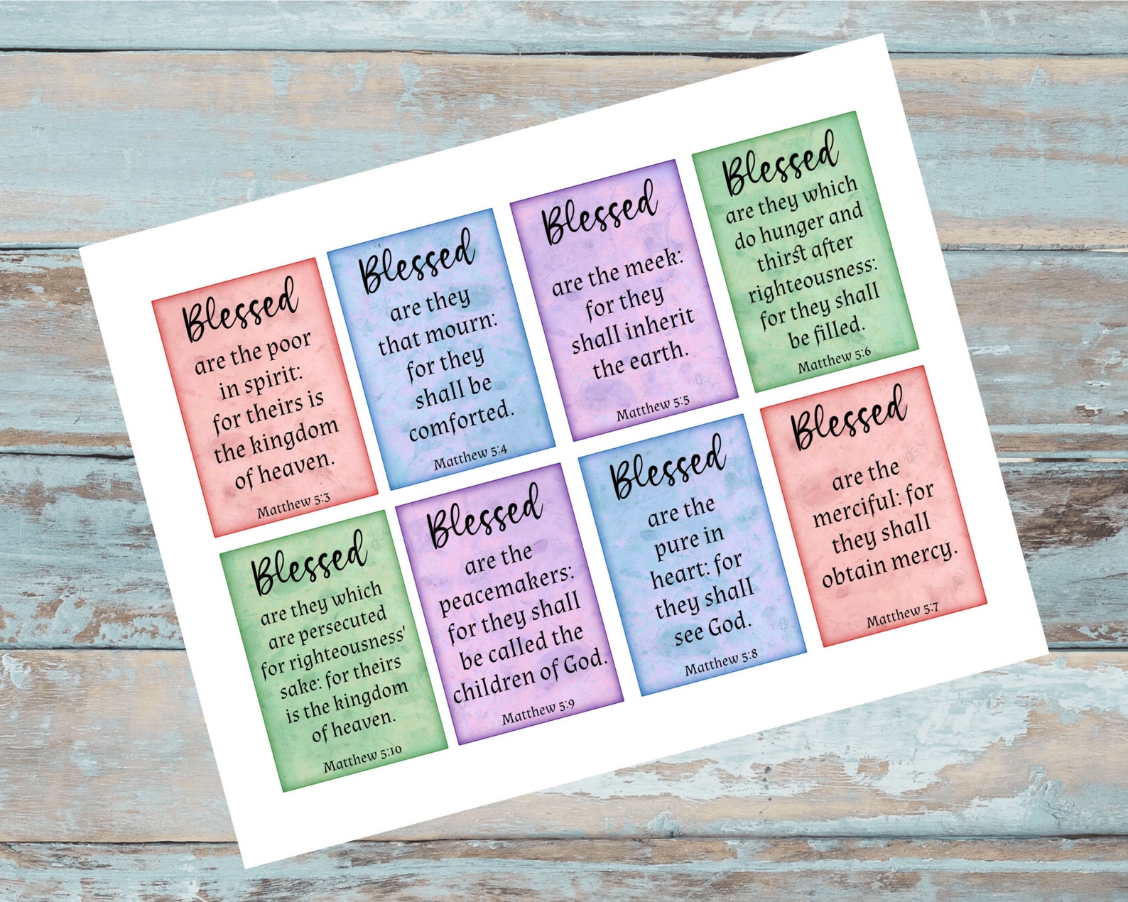 Printable Beatitude Bible Verses Sermon on the Mount Scripture Cards in ...