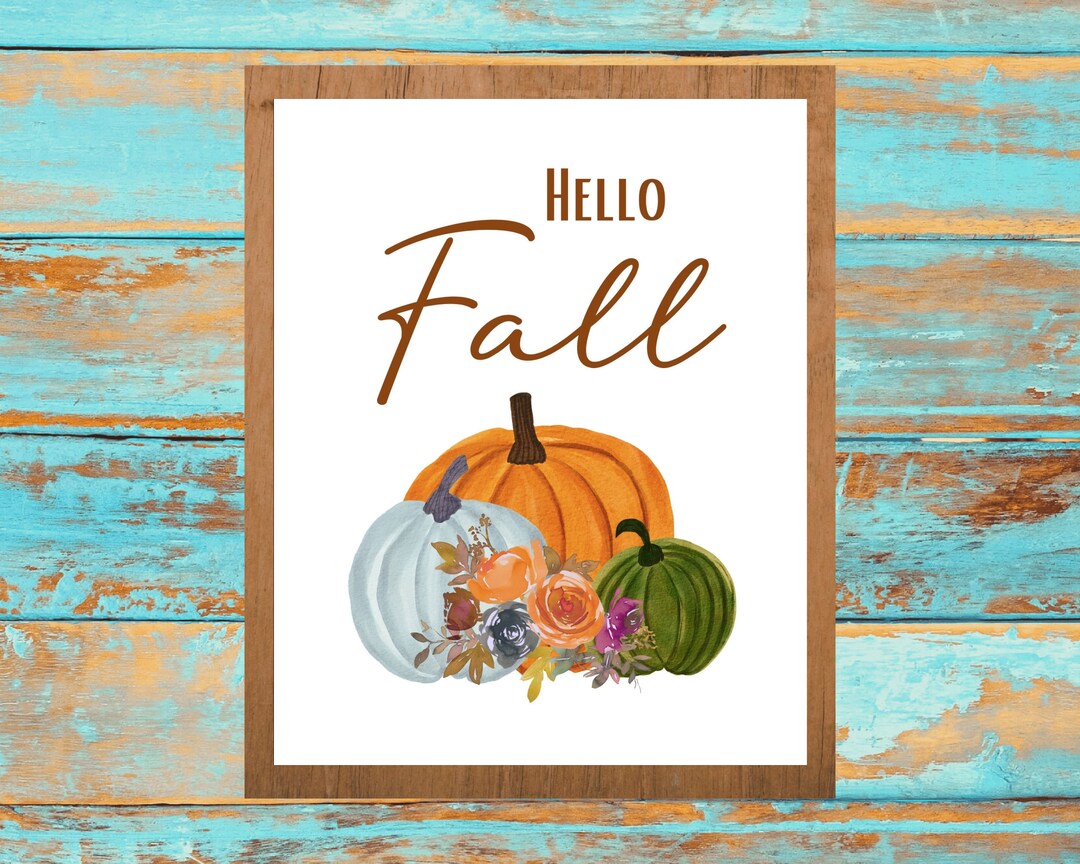 Printable Hello Fall With Pumpkins Wall Art Décor for Autumn - Etsy
