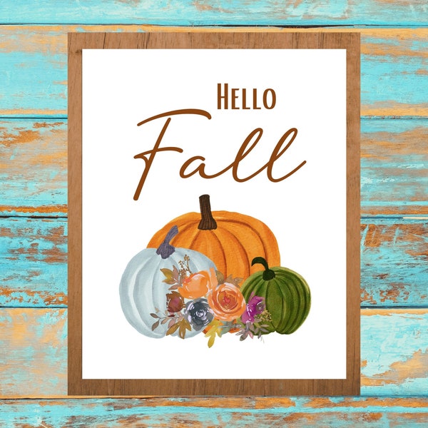 Printable Hello Fall With Pumpkins Wall Art Décor for Autumn With ...
